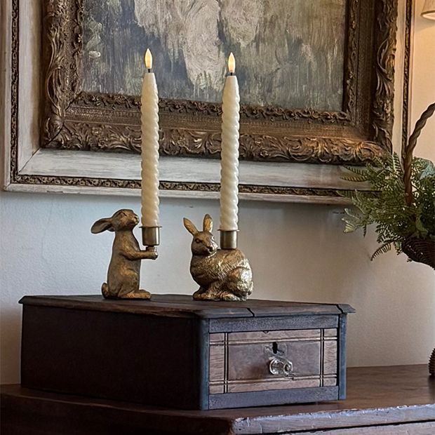 Rabbit Taper Candle Holder Set of 2 | Antique Farmhouse