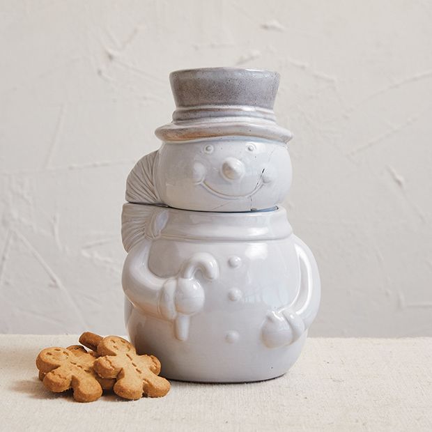 Reactive Glaze Stoneware Snowman Cookie Jar | Antique Farmhouse