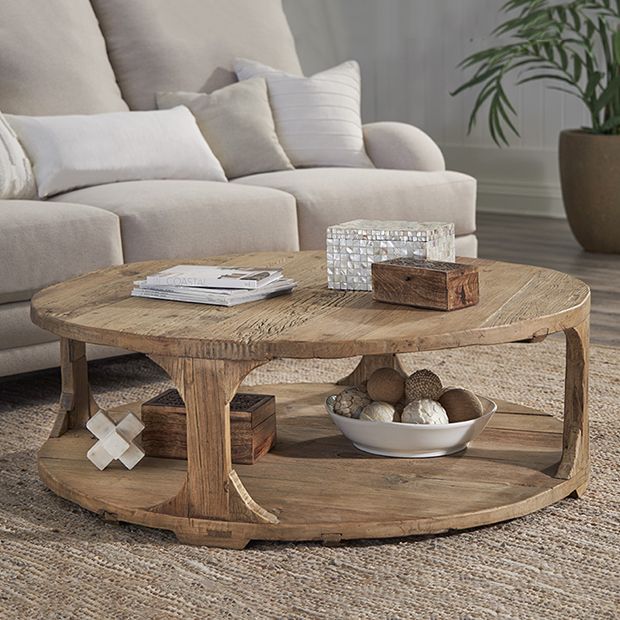 Reclaimed Wood Round Coffee Table Antique Farmhouse