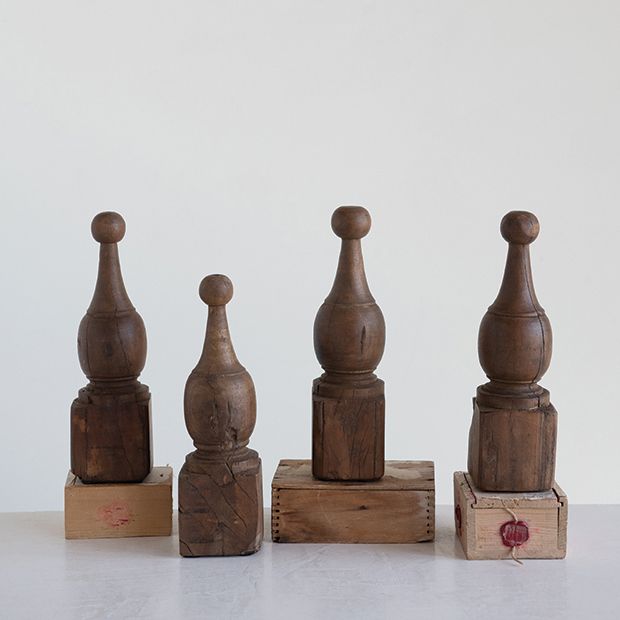 Reclaimed Wooden Finials Set of 4 | Antique Farmhouse