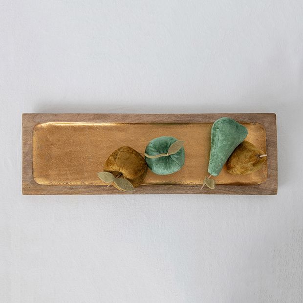 Rectangle Wood Tray With Gold Leaf Inlay | Antique Farmhouse