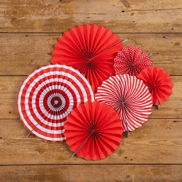 Red and White Decorative Paper Fans Set of 12 | Antique Farmhouse