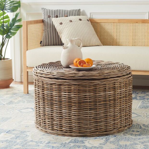 Round Rattan Coffee Table With Storage | Antique Farmhouse