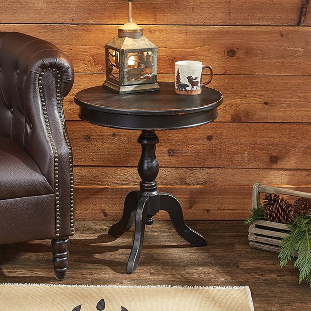 Round Wood Pedestal Side Table | Antique Farmhouse