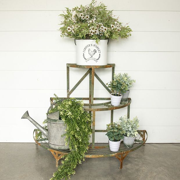 Rounded Green Metal Tiered Plant Stand | Antique Farmhouse