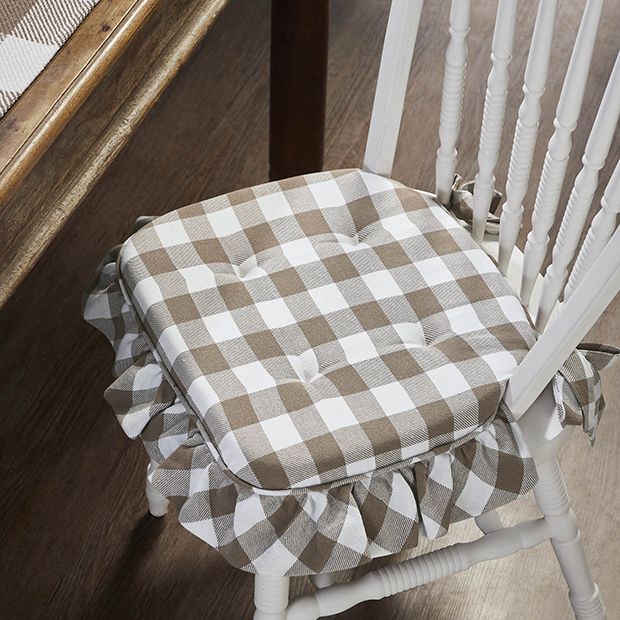 Ruffled Portabella Buffalo Check Chair Cushion Set of 2 | Antique Farmhouse