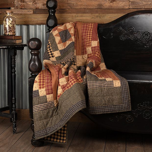 Rustic Block Plaid Quilted Throw | Antique Farmhouse