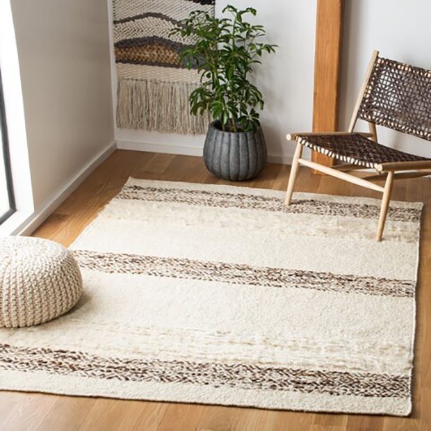Rustic Cabin Stripe Brown/Ivory Area Rug | Antique Farmhouse