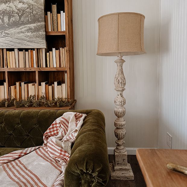 Rustic Floor Lamp With Burlap Shade | Antique Farmhouse