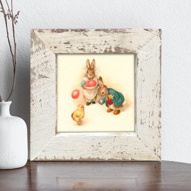 Rustic Framed Bunny With Easter Eggs Wall Art | Antique Farmhouse