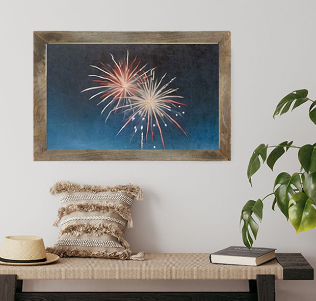 Rustic Framed Bursting Fireworks Horizontal Wall Art | Antique Farmhouse