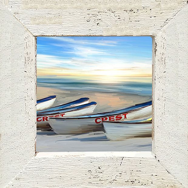 Rustic Framed Crest Boats Wall Art | Antique Farmhouse