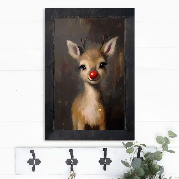Rustic Framed Rudolph Vertical Wall Art | Antique Farmhouse