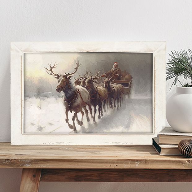 Rustic Framed Santas Reindeer Wall Art | Antique Farmhouse