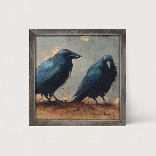 Rustic Framed Two Crows Wall Art | Antique Farmhouse