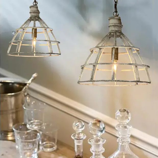 Rustic Iron Basket Dome Pendant Lamp | Antique Farmhouse