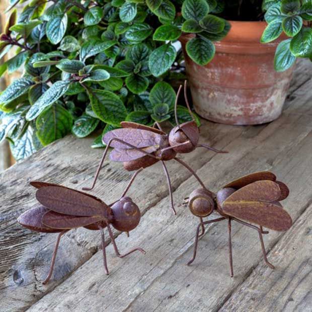 Rustic Metal Insect Figures Set of 3 | Antique Farmhouse