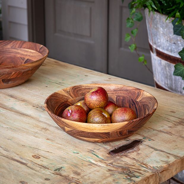 Rustic Round Wooden Serving Bowl | Antique Farmhouse