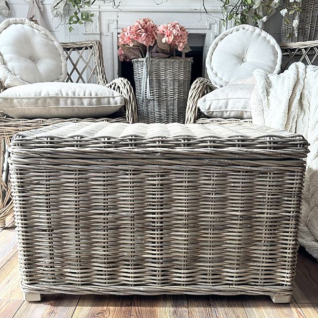 Rustic Wicker Storage Trunk | Antique Farmhouse