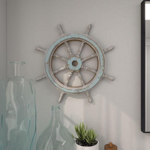 Sailboat Ship Wheel Coastal Wall Decor | Antique Farmhouse