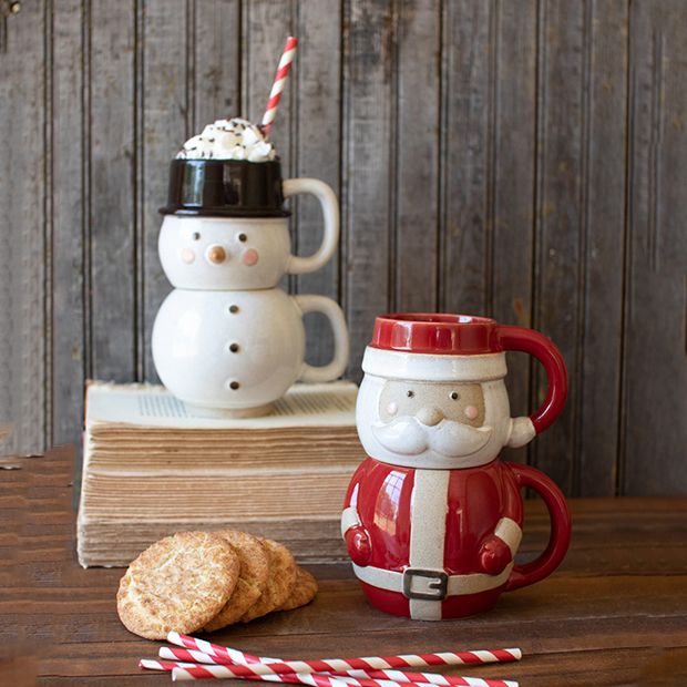 Santa and Snowman Stacking Mugs Set | Antique Farmhouse