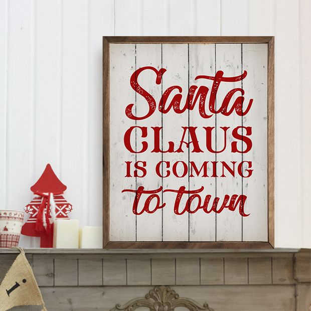 Santa Claus Is Coming To Town Whitewash Framed Sign | Antique Farmhouse