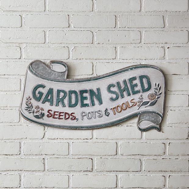 Scrolled Garden Shed Metal Sign | Antique Farmhouse