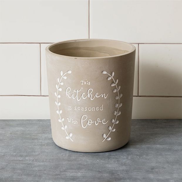 Seasoned With Love Cement Kitchen Crock | Antique Farmhouse