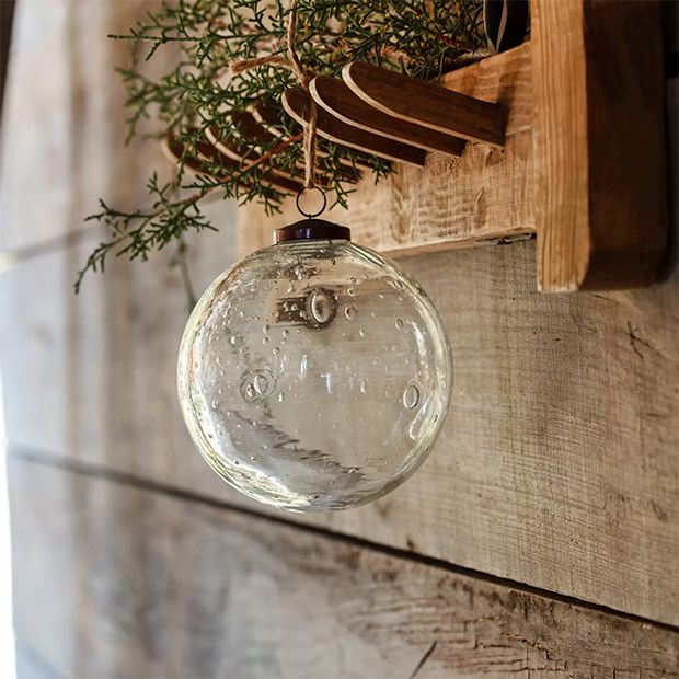 Seeded Clear Glass 6 Inch Ball Ornament Set of 3 | Antique Farmhouse