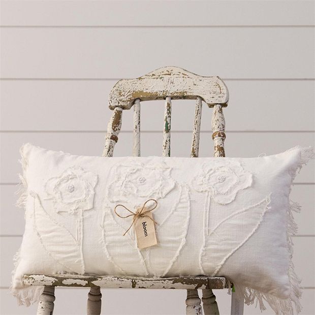 Simply Chic Fringed Floral Pillow with Fabric Tag | Antique Farmhouse