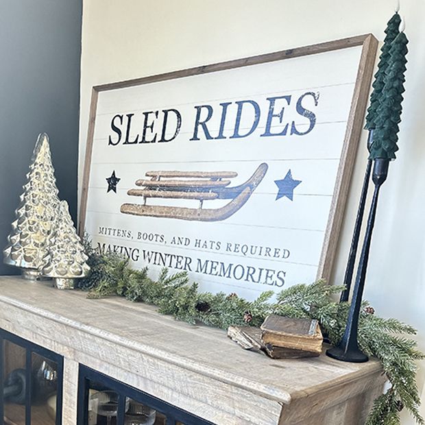 Sled Rides Making Winter Memories White Framed Sign | Antique Farmhouse