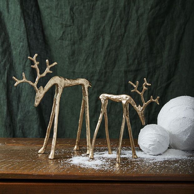 Sleek and Chic Gold Reindeer Figurine Set of 2 | Antique Farmhouse
