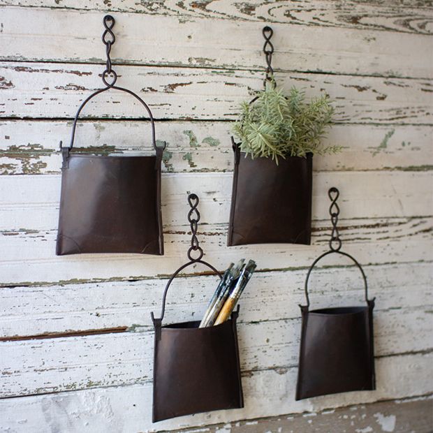Square Metal Wall Pocket Set of 4 | Antique Farmhouse