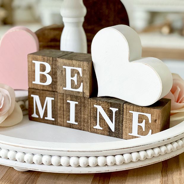 Stained Be Mine Block Set With Heart | Antique Farmhouse
