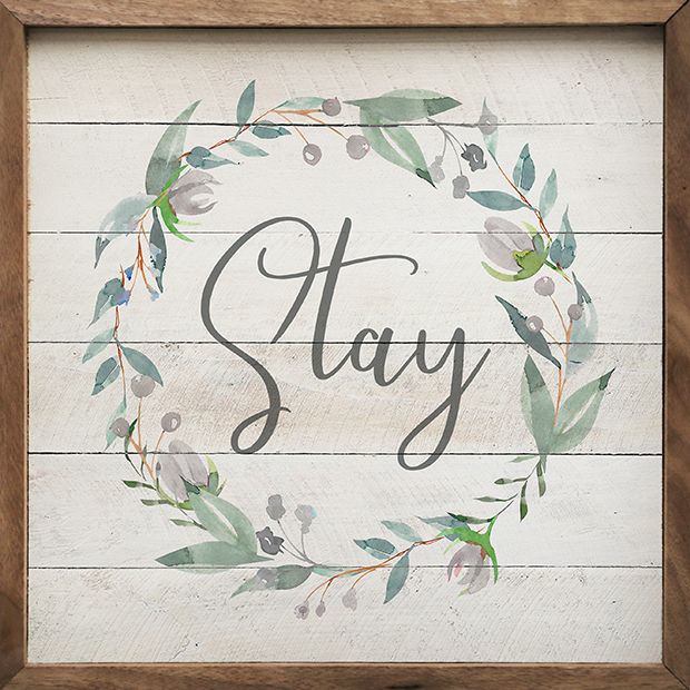 Stay Greenery Wreath Framed Wall Sign Antique Farmhouse