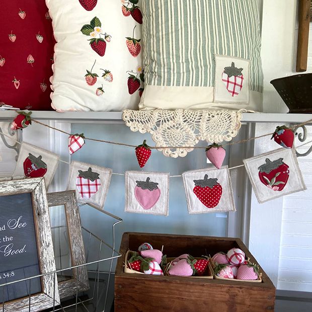 Sweet Summertime Strawberry Bunting Banner | Antique Farmhouse