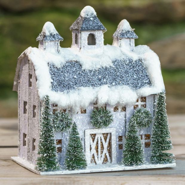 Tabletop Snow Covered Dutch Barn | Antique Farmhouse