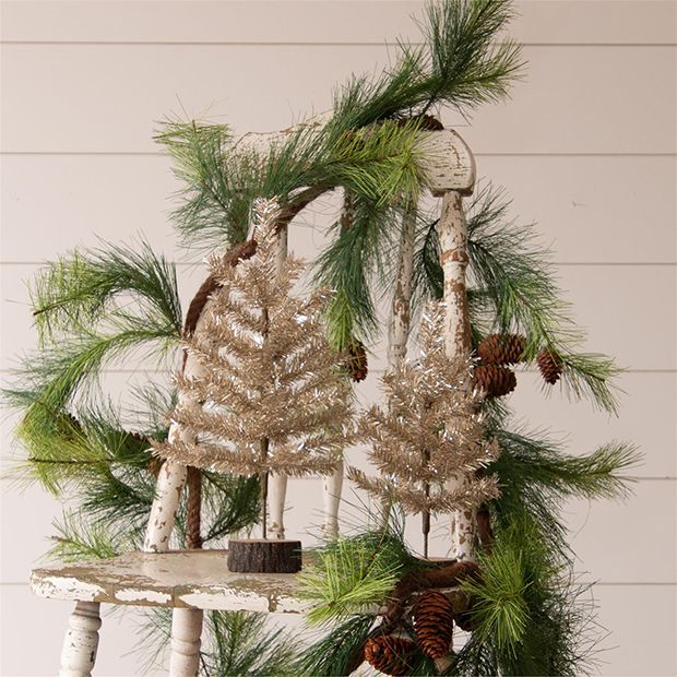 Tabletop Tinsel Tree Set of 2 | Antique Farmhouse