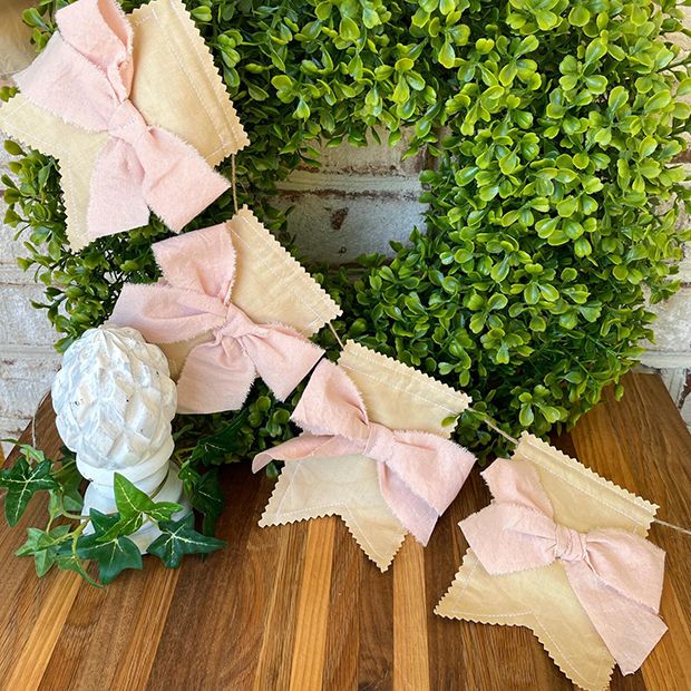 Tattered Pink Bow Flag Garland | Antique Farmhouse