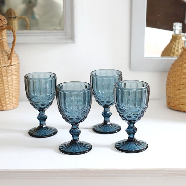 Textured Blue Wine Glass Set of 4 | Antique Farmhouse
