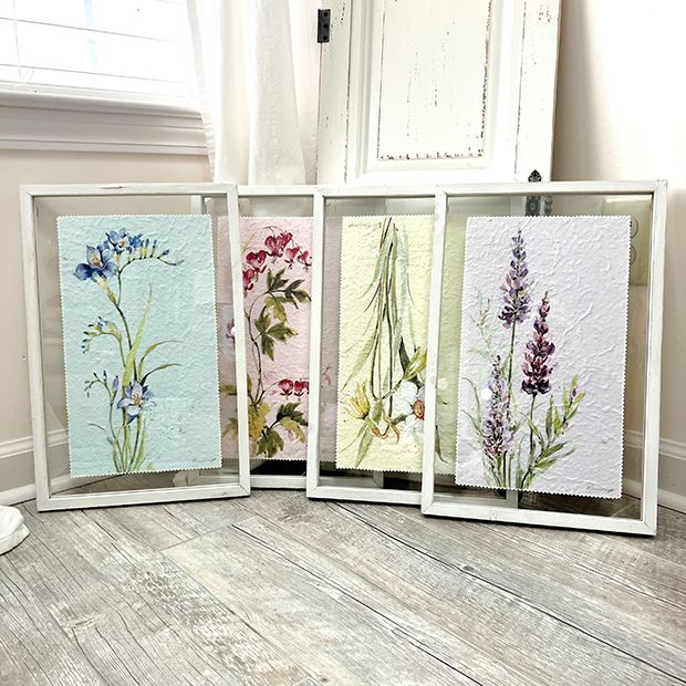 Textured Paper Spring Floral Print Set of 4 | Antique Farmhouse