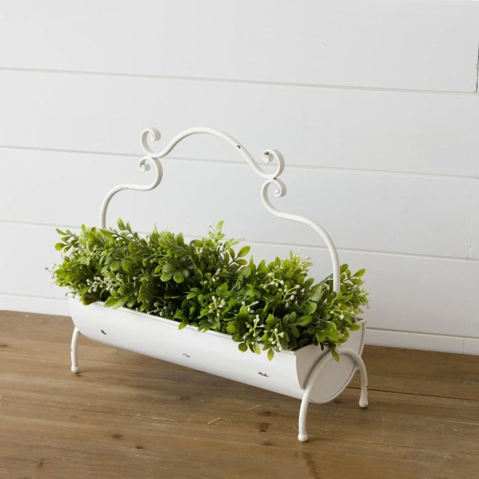 Trough Style Metal Tray With Handle | Antique Farmhouse