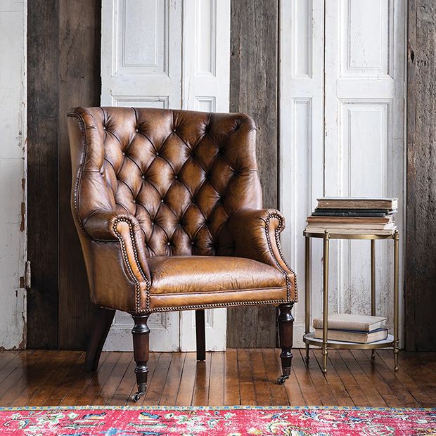 Tufted Fireside Wing Back Chair | Antique Farmhouse