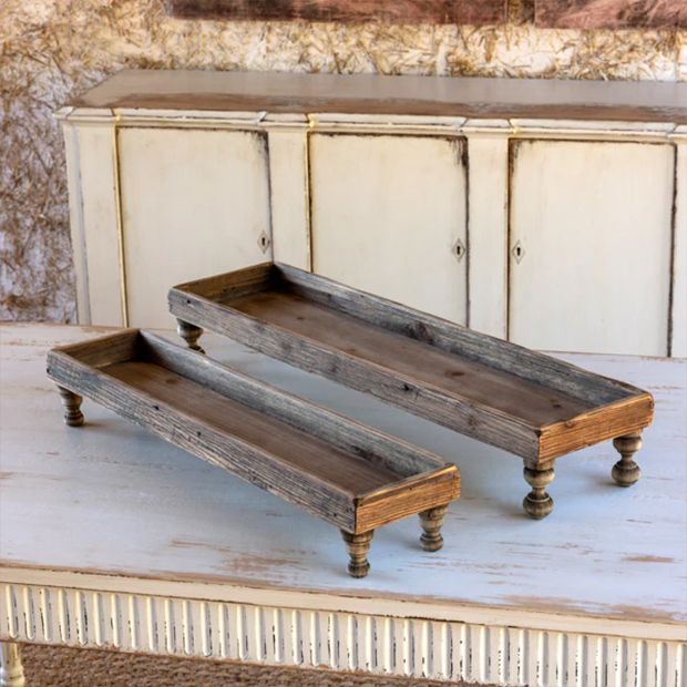 Turned Leg Serving Tray Riser Set of 2 | Antique Farmhouse