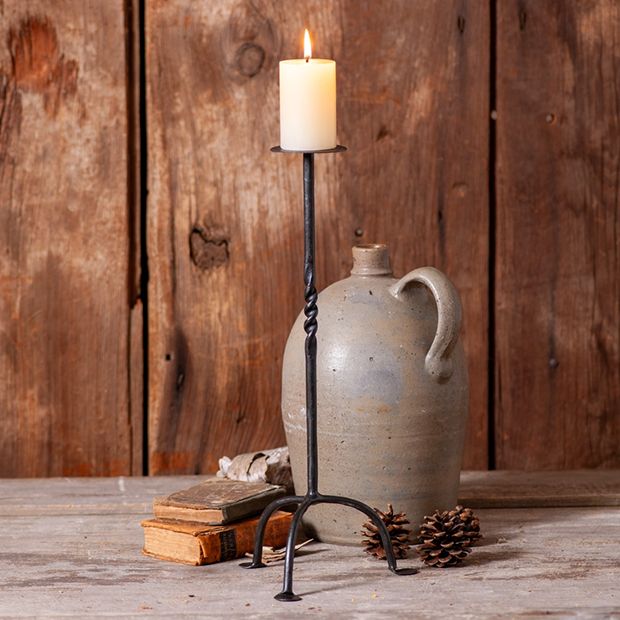 Twisted Wrought Iron Pillar Candle Stand 16 Inch | Antique Farmhouse