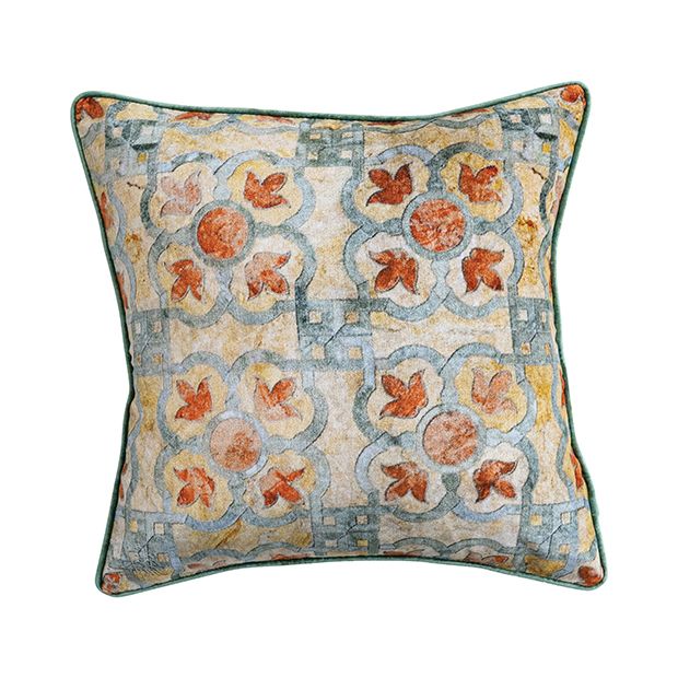 Vintage Carpet Pattern Accent Pillow with Piping | Antique Farmhouse