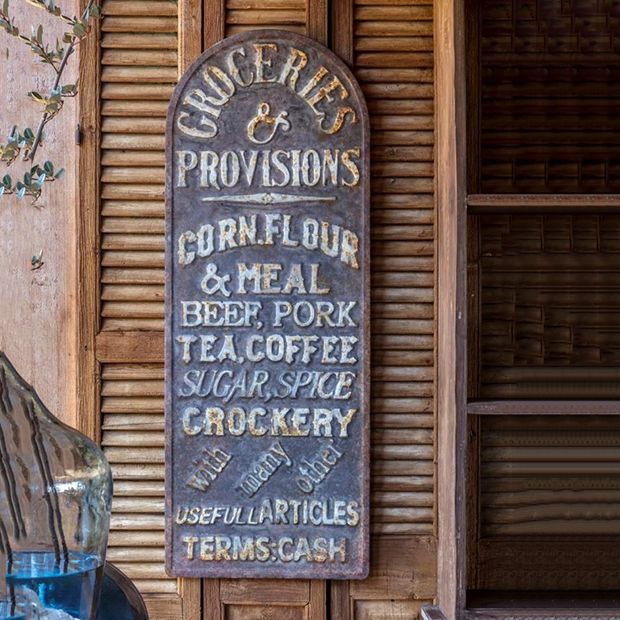 Vintage Embossed Metal Provisions Sign | Antique Farmhouse