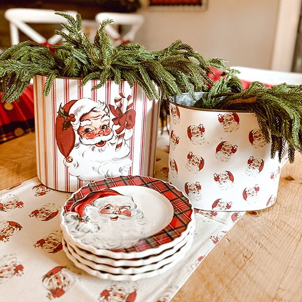 Vintage Inspired Patterned Holiday Buckets Set of 2 | Antique Farmhouse
