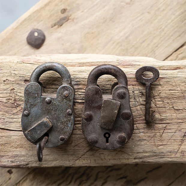 Vintage Iron Lock With Skeleton Key Set of 2 | Antique Farmhouse