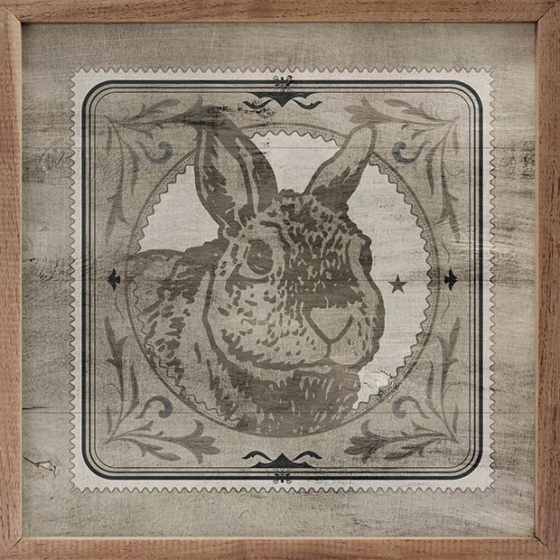 Vintage Rabbit Stamp Framed Wall Art | Antique Farmhouse